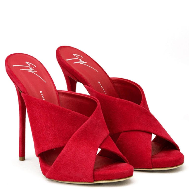 Giuseppe Zanotti New Red Suede Slide In Evening Sandals Heels at ...