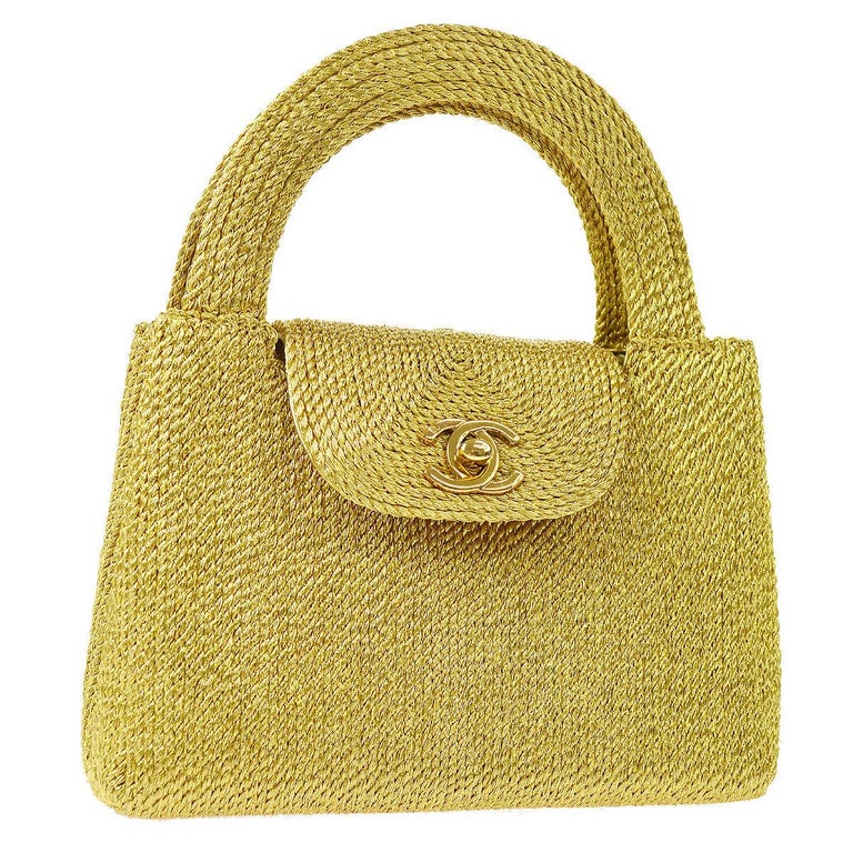 Chanel Rare Gold Top Handle Satchel Evening Flap Bag For Sale at 1stDibs