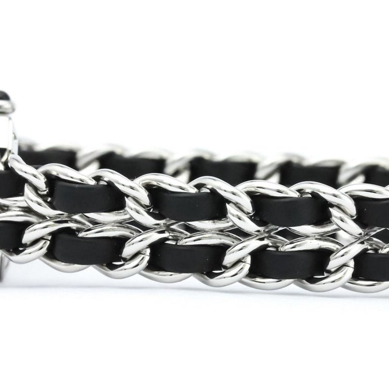 Chanel Stainless Steel Silver Black Leather Chain Women's Wrist Watch ...
