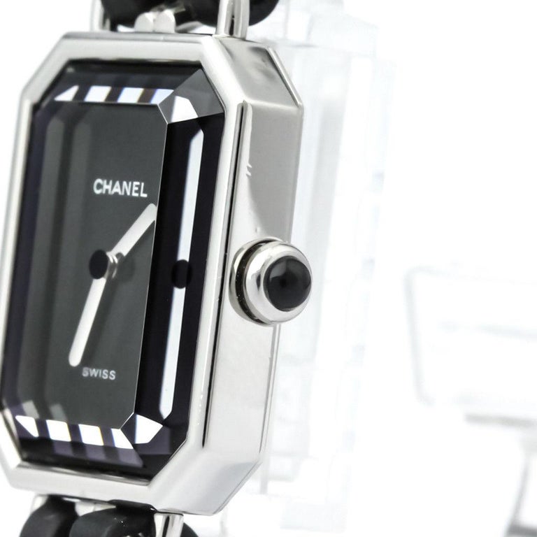 Chanel Stainless Steel Silver Black Leather Chain Women's Wrist Watch ...