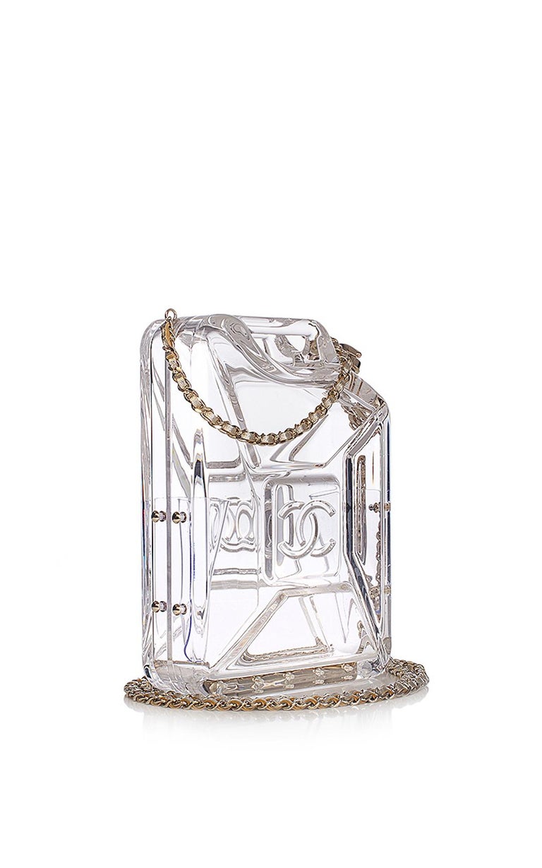 Chanel New Runway Clear Gold Chain Evening 2 in 1 Clutch Shoulder Bag ...