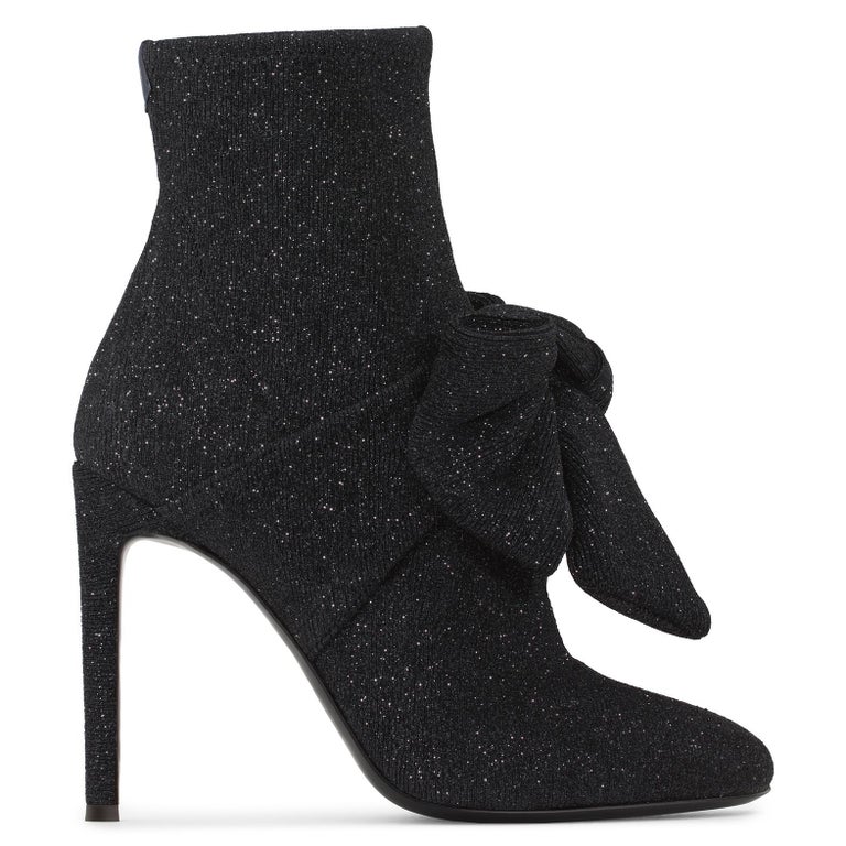 Giuseppe Zanotti Bow Black Sparkle Evening Sock Boots Booties For Sale ...