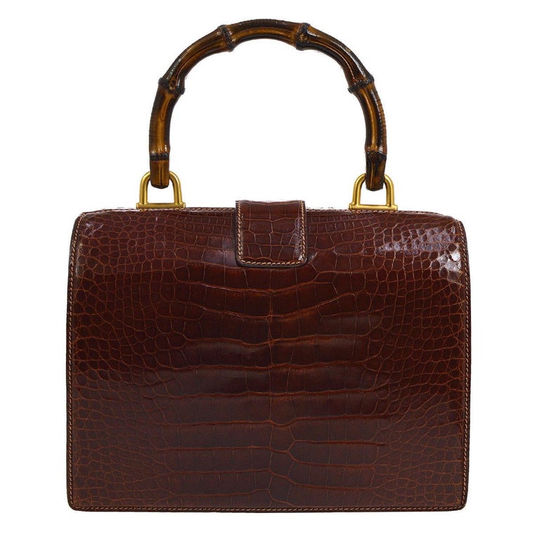 Gucci Cognac Crocodile Exotic Bamboo Kelly Style Top Handle Satchel ...