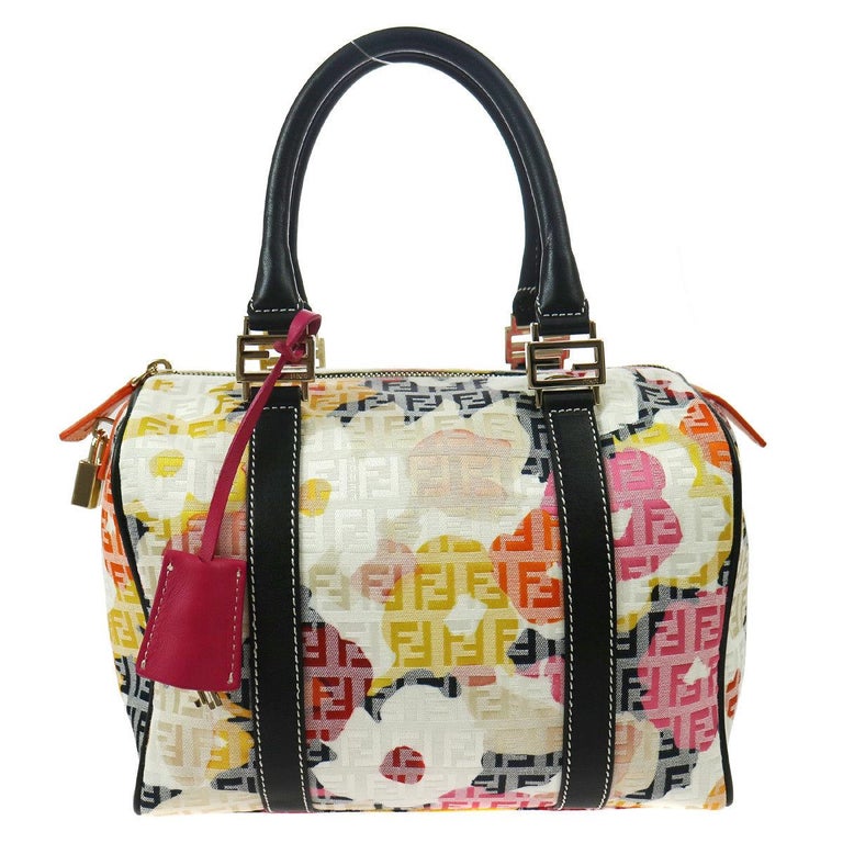 Fendi Multi Pink Canvas Logo Leather Trim Top handle Satchel Speedy Bag ...