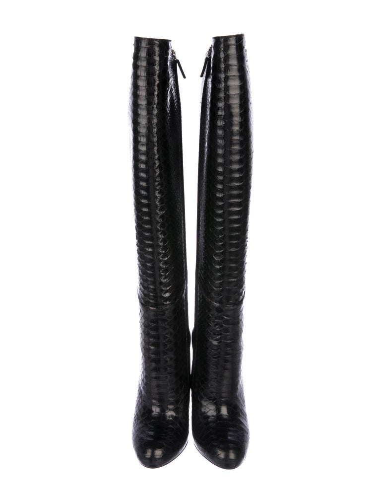 Gucci NEW Black Snakeskin Evening Knee Riding High Heels Boots For Sale ...