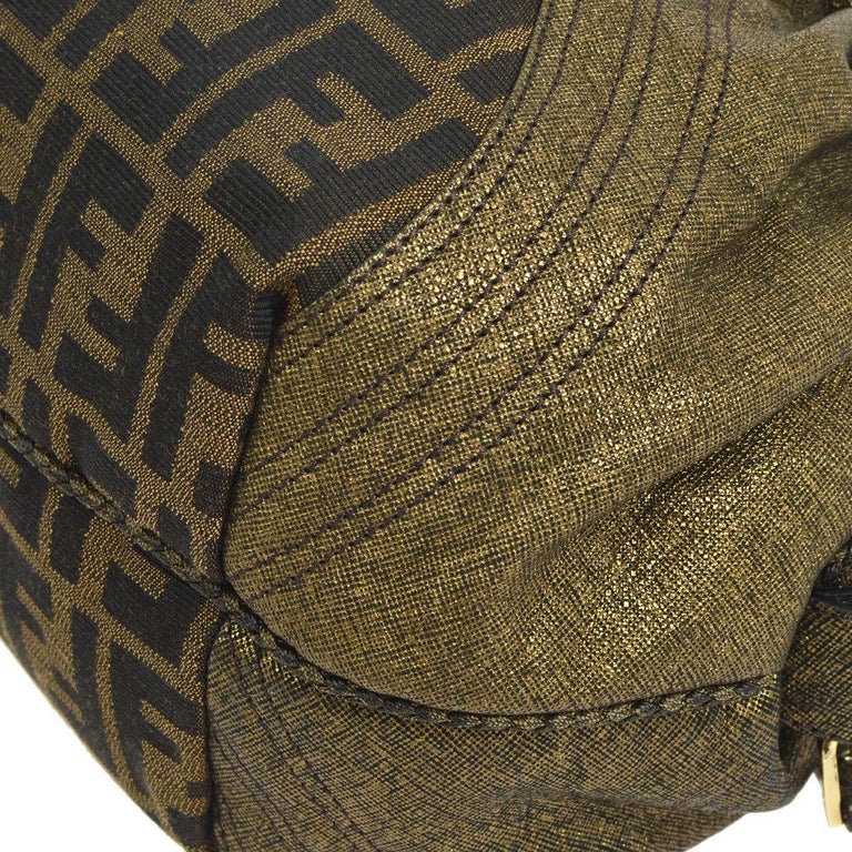 Fendi Monogram Canvas Black Green Gold Logo Evening Top Handle Satchel ...