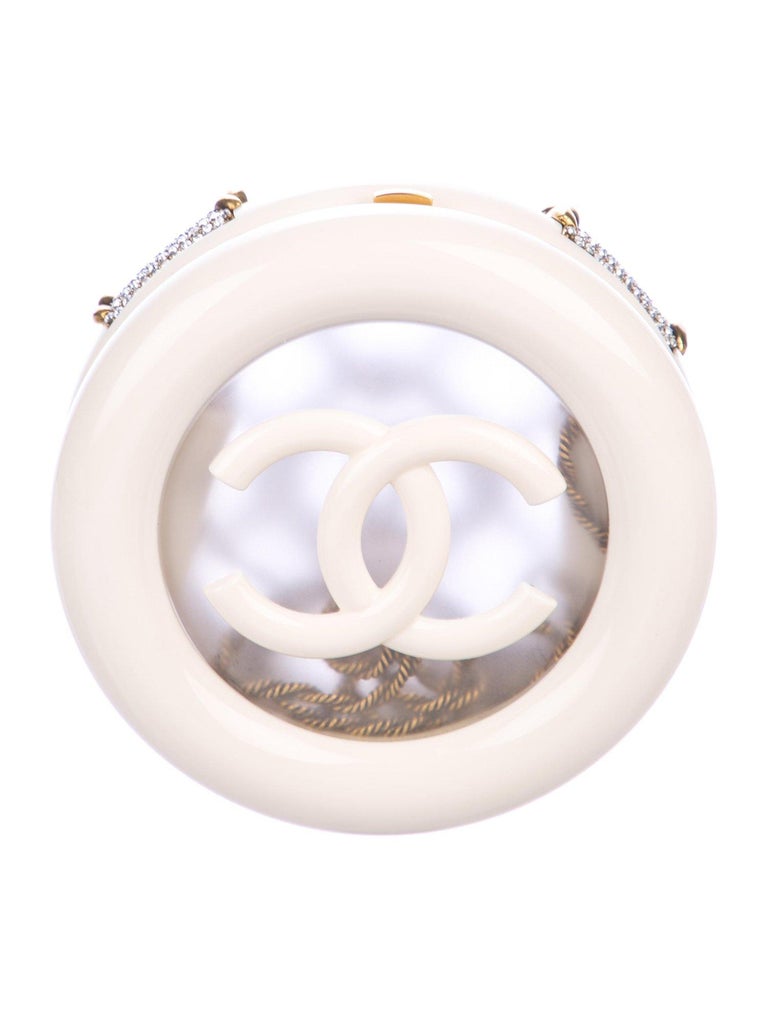 Chanel NEW Ivory Crystal Round CC Mini 2 in 1 Clutch Evening Shoulder ...