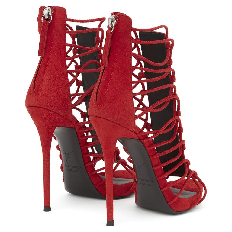 Giuseppe Zanotti NEW Red Suede Gladiator Evening Evening Sandals Heels ...