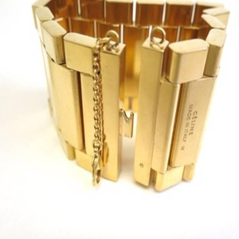Celine Gold Tone Chain Link Cuff Bracelet at 1stdibs