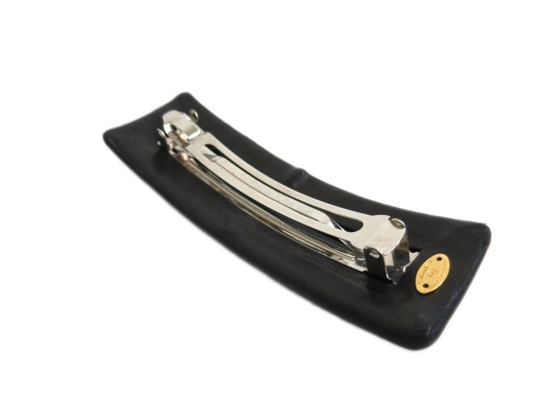 Chanel Black Lambskin Leather and Gold CC Hair Barrette at 1stDibs