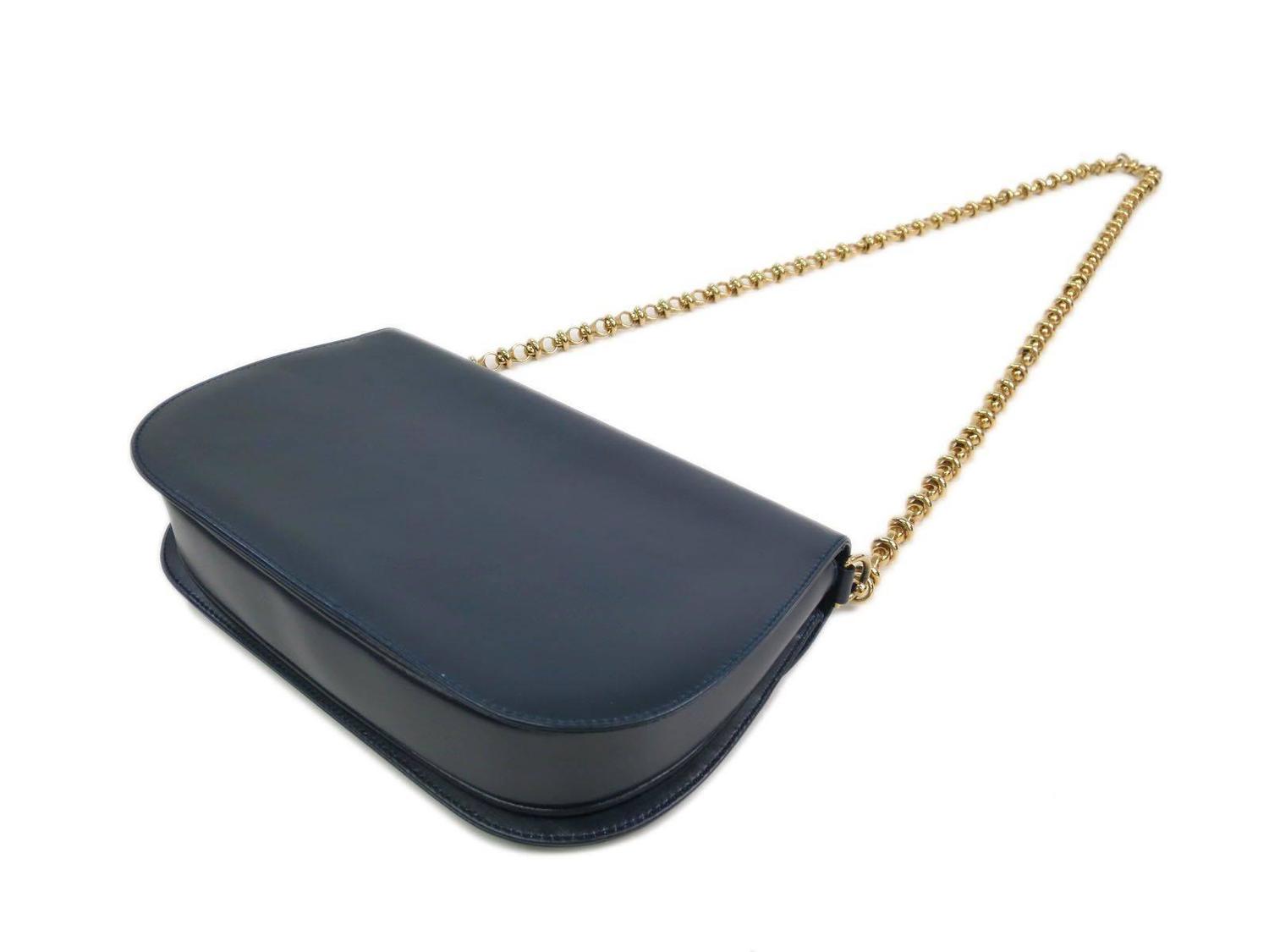 Gucci Navy Leather Gold Chain Crossbody Shoulder Bag at 1stdibs