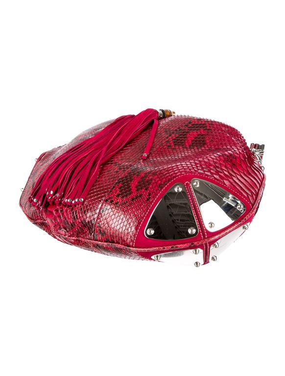Gucci Red and Black Python Bamboo Silver Hardware Hobo Top Handle ...