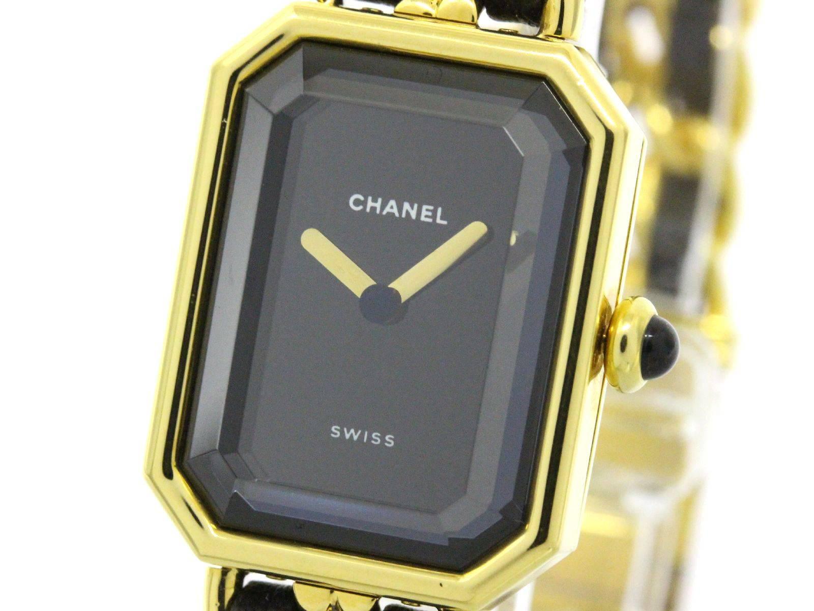 Chanel Vintage Premiere Gold Tone Leather Chain Link Watch at 1stDibs
