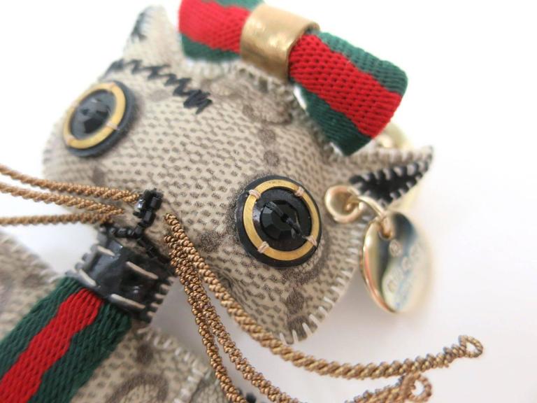Gucci Monogram GG Cat Motif Gold Tone Key Chain at 1stDibs