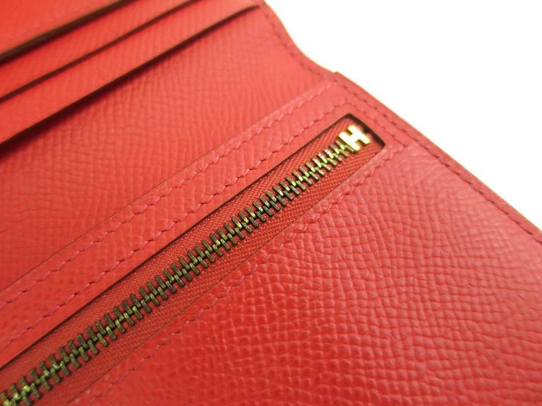 Hermes Red Epsom Leather Gold 'H' Bearn Wallet at 1stDibs | hermes red ...