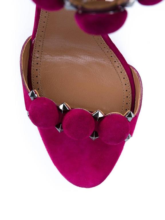 Alaia NEW and SOLD Out Raspberry Pink Suede Pom Pom Strappy Sandals in ...