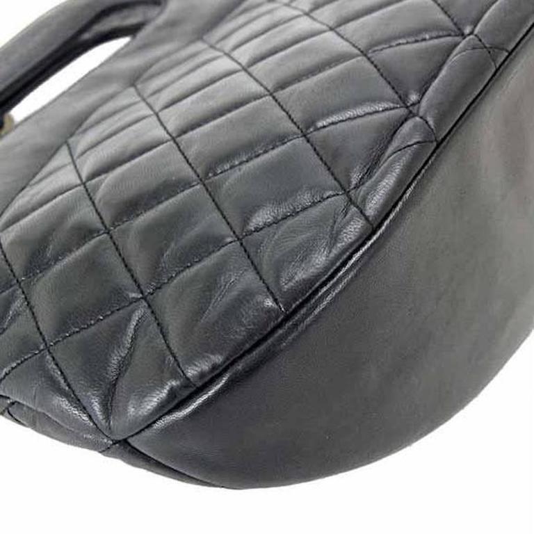 Chanel Black Lambskin Quilted Gold Chain Top Handle Satchel Crossbody ...