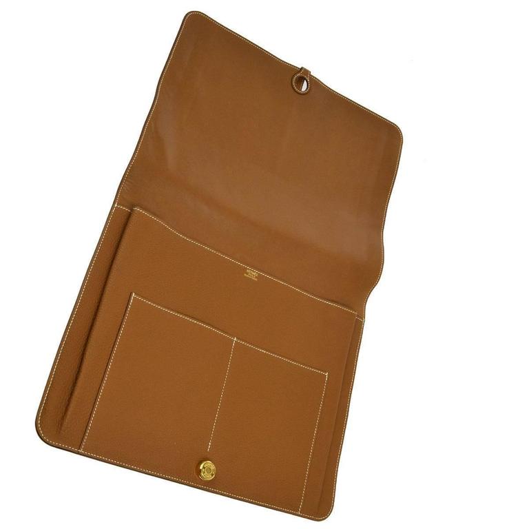 Hermes Cognac Leather Gold Large LapTop Business Envelope Clutch ...