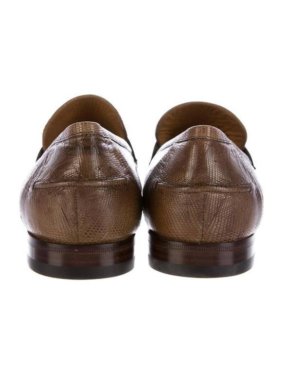 Gucci NEW Men's Brown Tan Lizard Skin Leather Slippers Loafers Shoes in ...