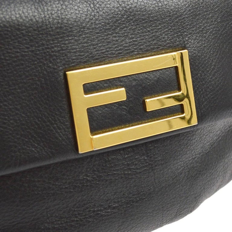 Fendi Black Leather Gold Charm Small Evening Clutch Shoulder Crossbody ...