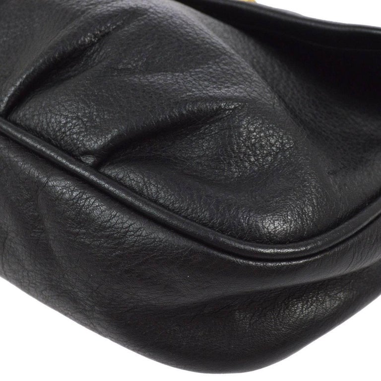 Fendi Black Leather Gold Charm Small Evening Clutch Shoulder Crossbody ...