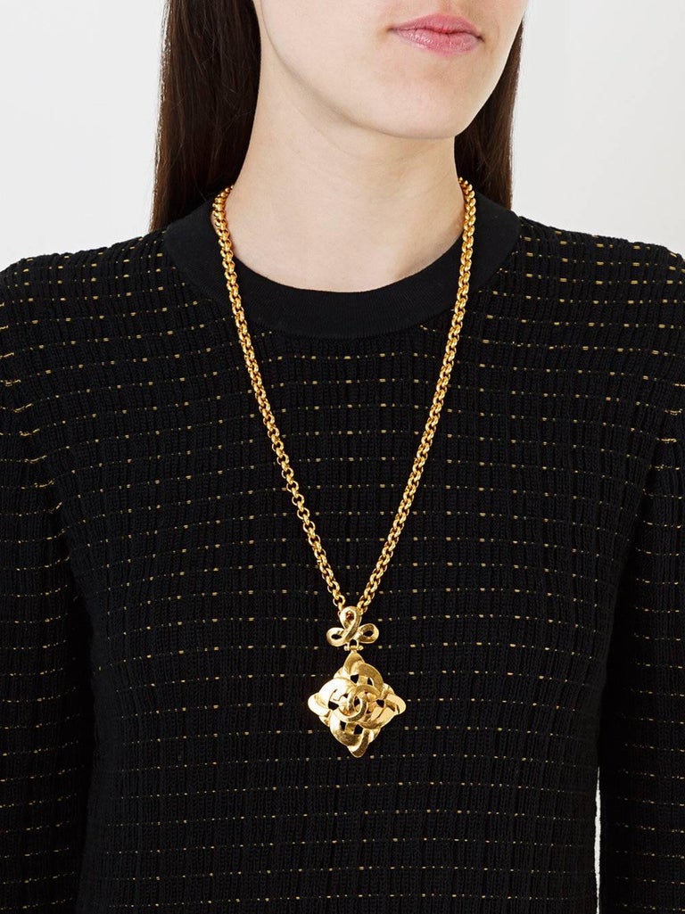 Chanel Gold Link Triple Charm Cross Evening Drape Necklace For Sale at ...