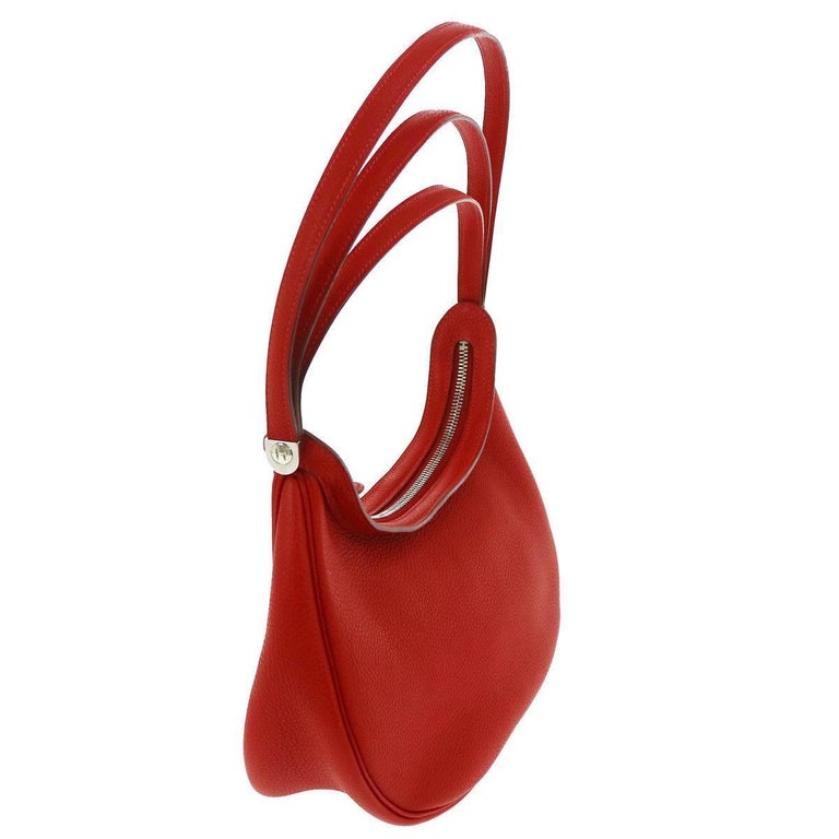 Hermes Red Leather Triple Strap Top Handle Evening Satchel Shoulder Bag ...