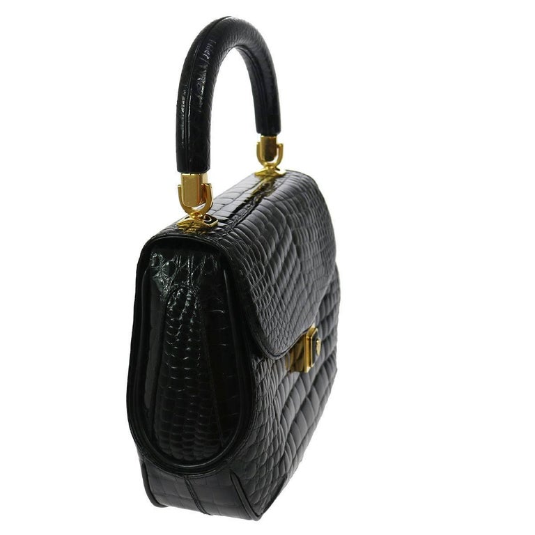 Gucci Black Crocodile Kelly Top Handle Satchel Flap Bag at 1stDibs
