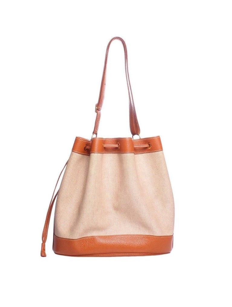 Hermes Vintage Cognac Leather Canvas Bucket Drawstring Carryall ...