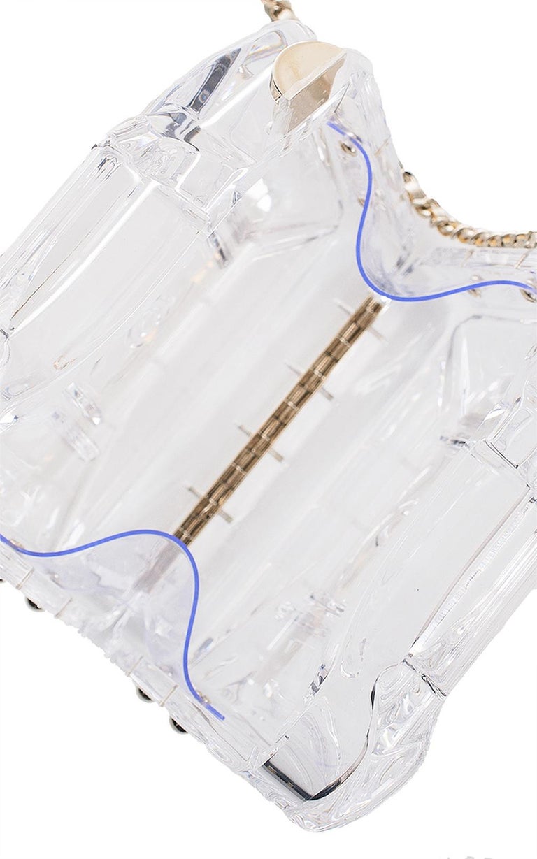 Chanel New Runway Clear Gold Chain Evening 2 in 1 Clutch Shoulder Bag ...