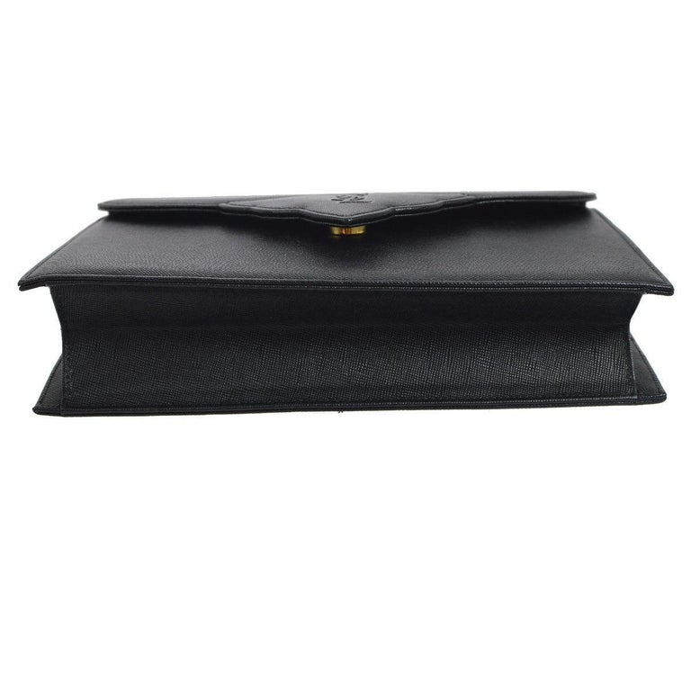 YSL Yves Saint Laurent Black Leather Envelope Evening Flap Clutch Bag ...