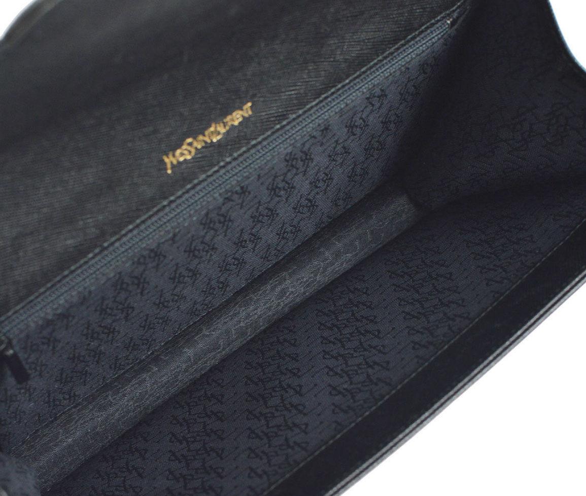YSL Yves Saint Laurent Black Leather Envelope Evening Flap Clutch Bag ...