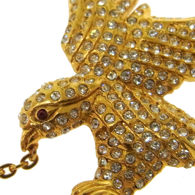 Chanel Rare Gold Crystal Studded Bird Charm Evening Pin Lapel Brooch in ...