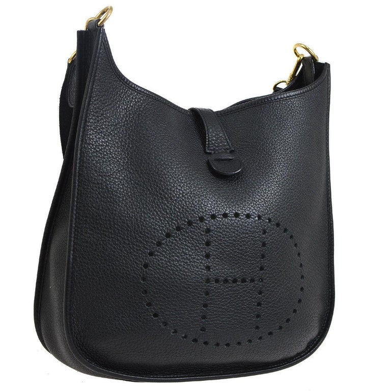 Hermes Black Leather Canvas "H" Logo Men's Women's Crossbody Shoulder ...