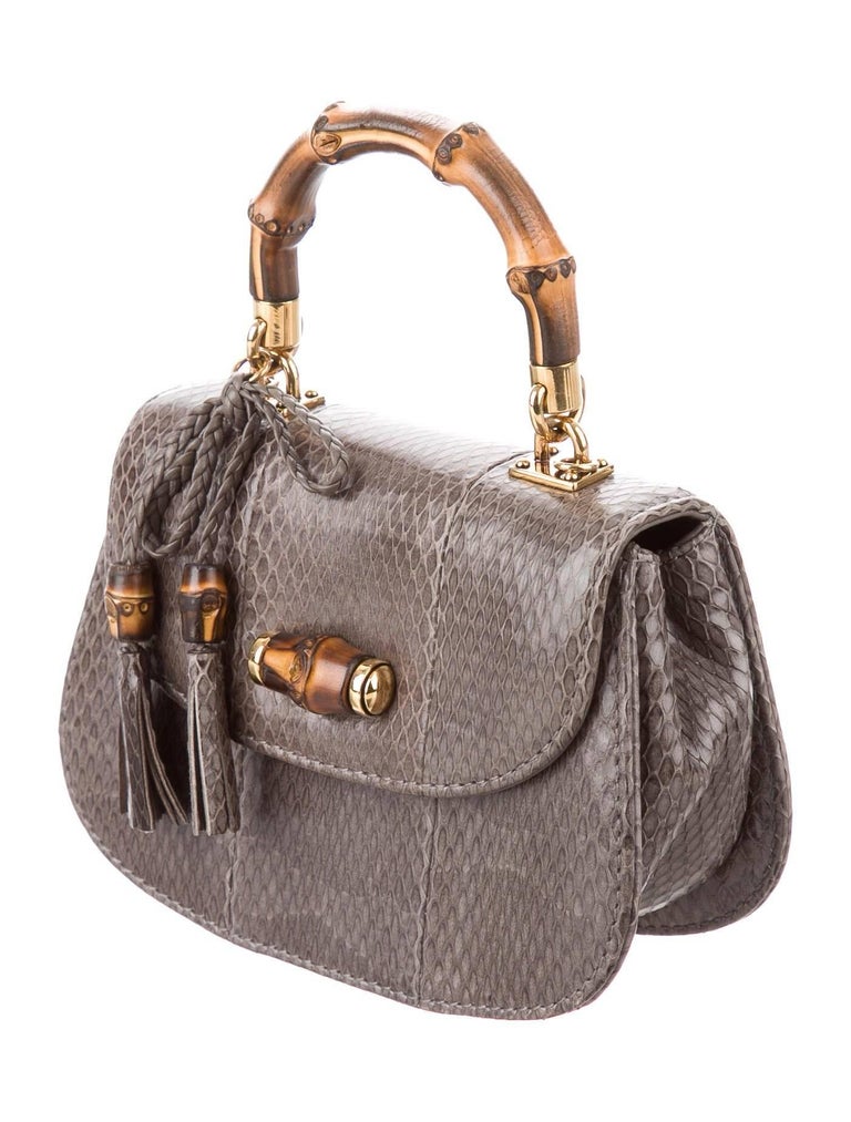 Gucci Gray Snakeskin Bamboo Top Handle Kelly Mini Satchel Shoulder Flap ...
