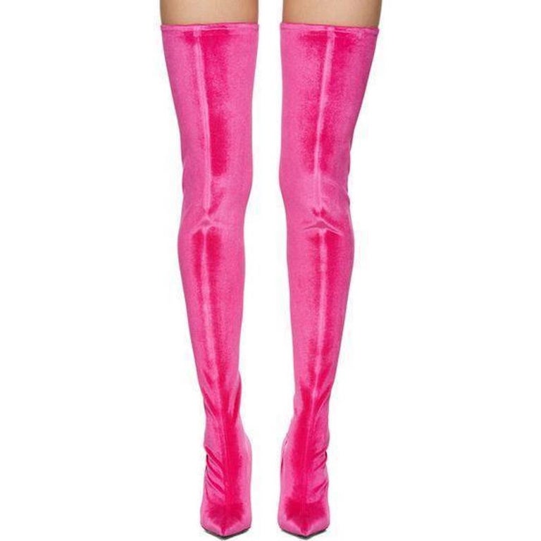 Balenciaga New Hot Pink Velvet Thigh High Evening Heels Boots For Sale At 1stdibs Hot Pink