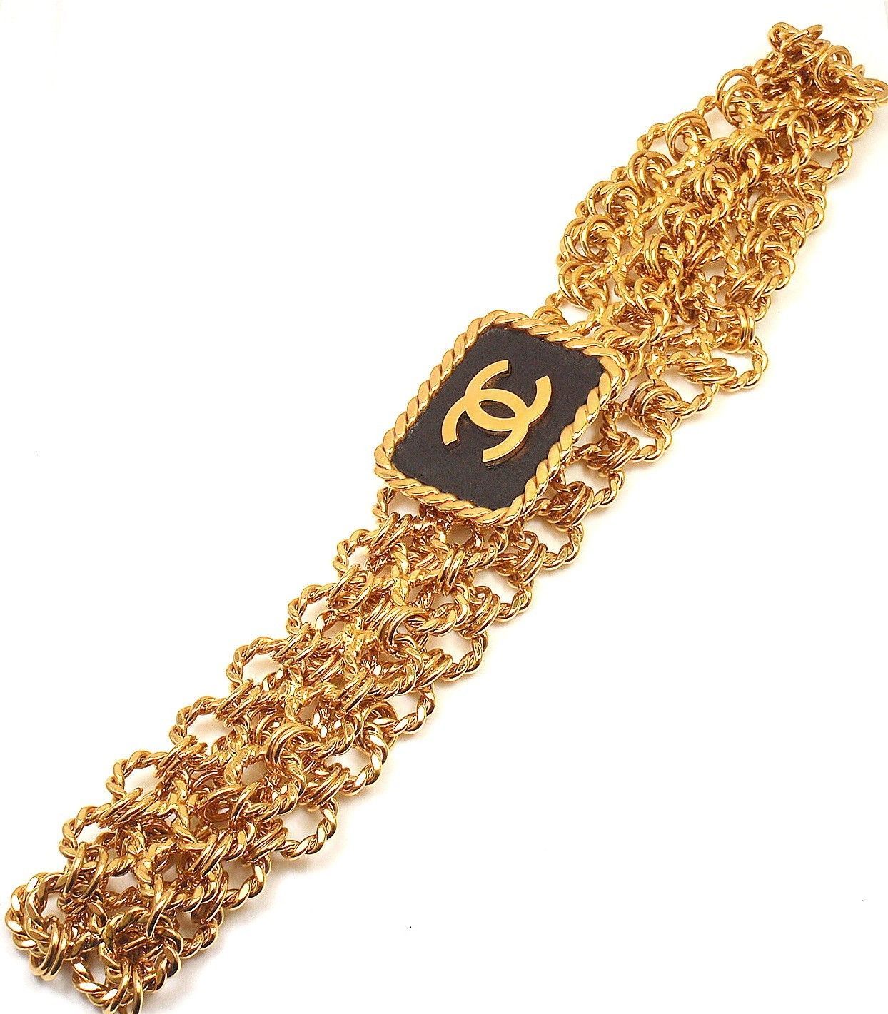 CHANEL Vintage French Signature Black Leather Belt Buckle Belt at 1stDibs