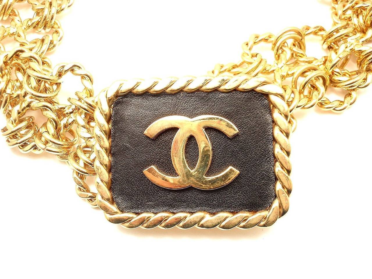 CHANEL Vintage French Signature Black Leather Belt Buckle Belt at 1stDibs
