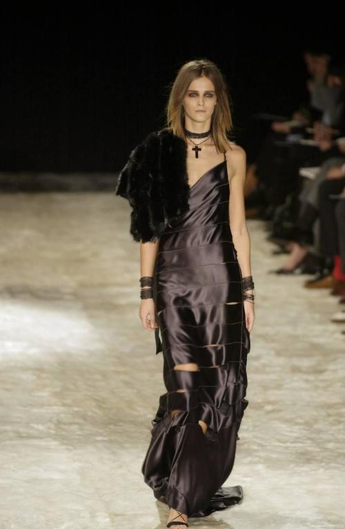 Tom Ford for Gucci Fall 2002 Mink Fur, Leather and Silk sash with suede ...