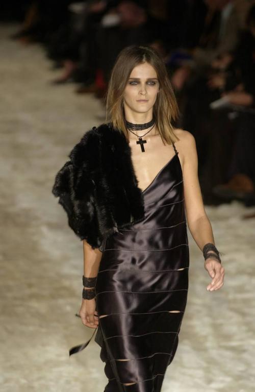 Tom Ford for Gucci Fall 2002 Mink Fur, Leather and Silk sash with suede ...