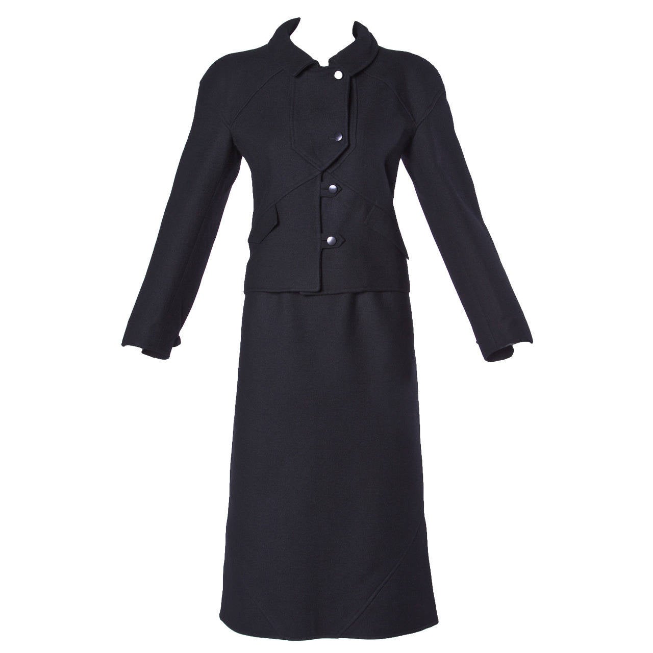 Gorgeous Courreges Vintage Black Wool Jacket + Skirt Suit Ensemble at ...