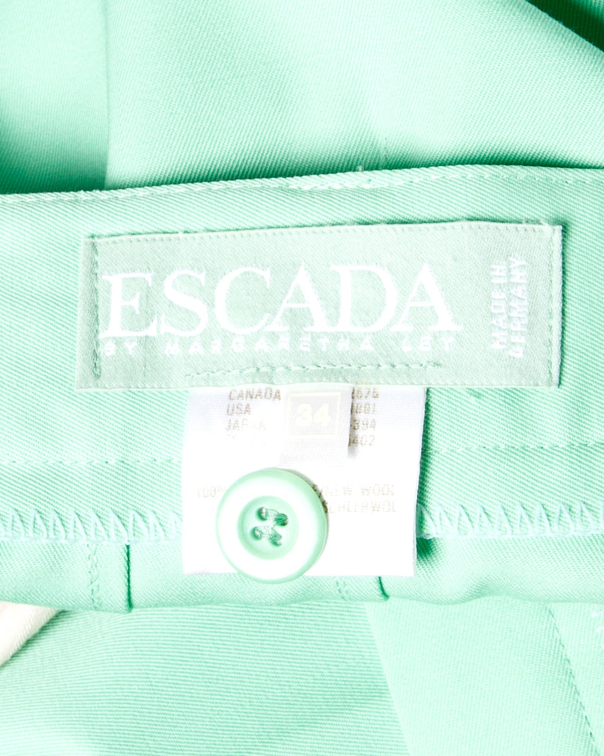 Escada Vintage 1990s 90s Mint Green High Waisted Wool Trousers at 1stDibs