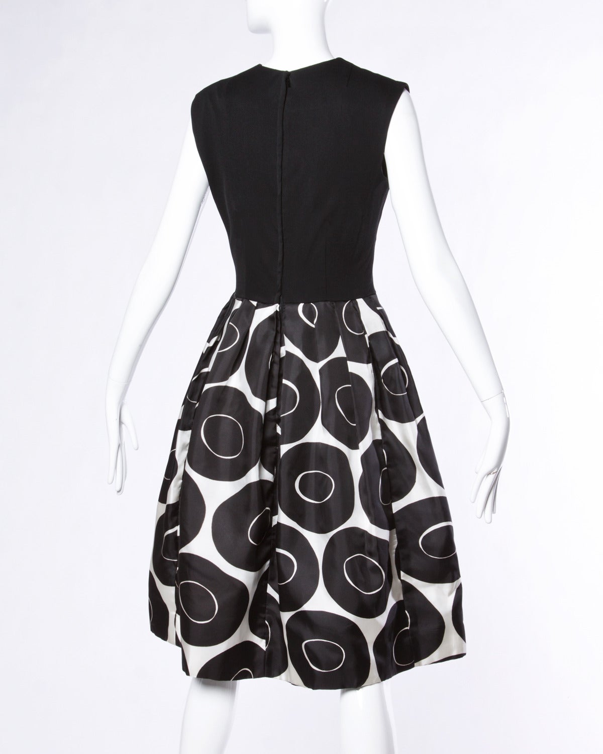 Vintage 1960s Black + White Geometric Print Cocktail Dress at 1stDibs