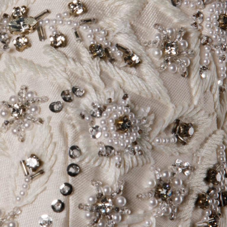 Silk Shantung White Beaded Sequin and Rhinestone Vintage Formal Gown ...
