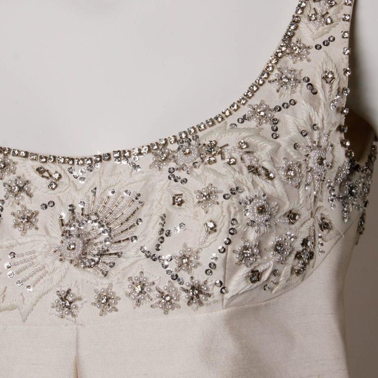 Silk Shantung White Beaded Sequin and Rhinestone Vintage Formal Gown ...