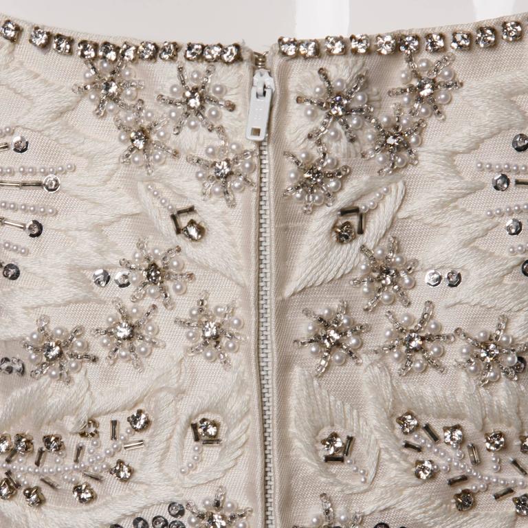 Silk Shantung White Beaded Sequin and Rhinestone Vintage Formal Gown ...