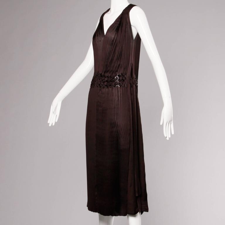 Issey Miyake Brown Pleated Flapper Dress with Unique Beaded Design For ...