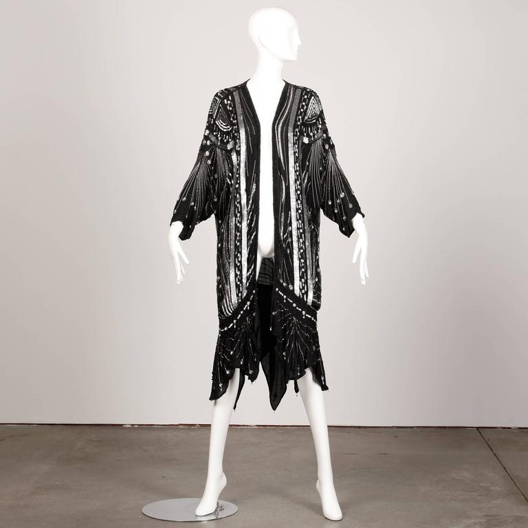 Vintage 100% Silk Beaded Sequin Art Deco Kimono Duster Jacket or Coat ...
