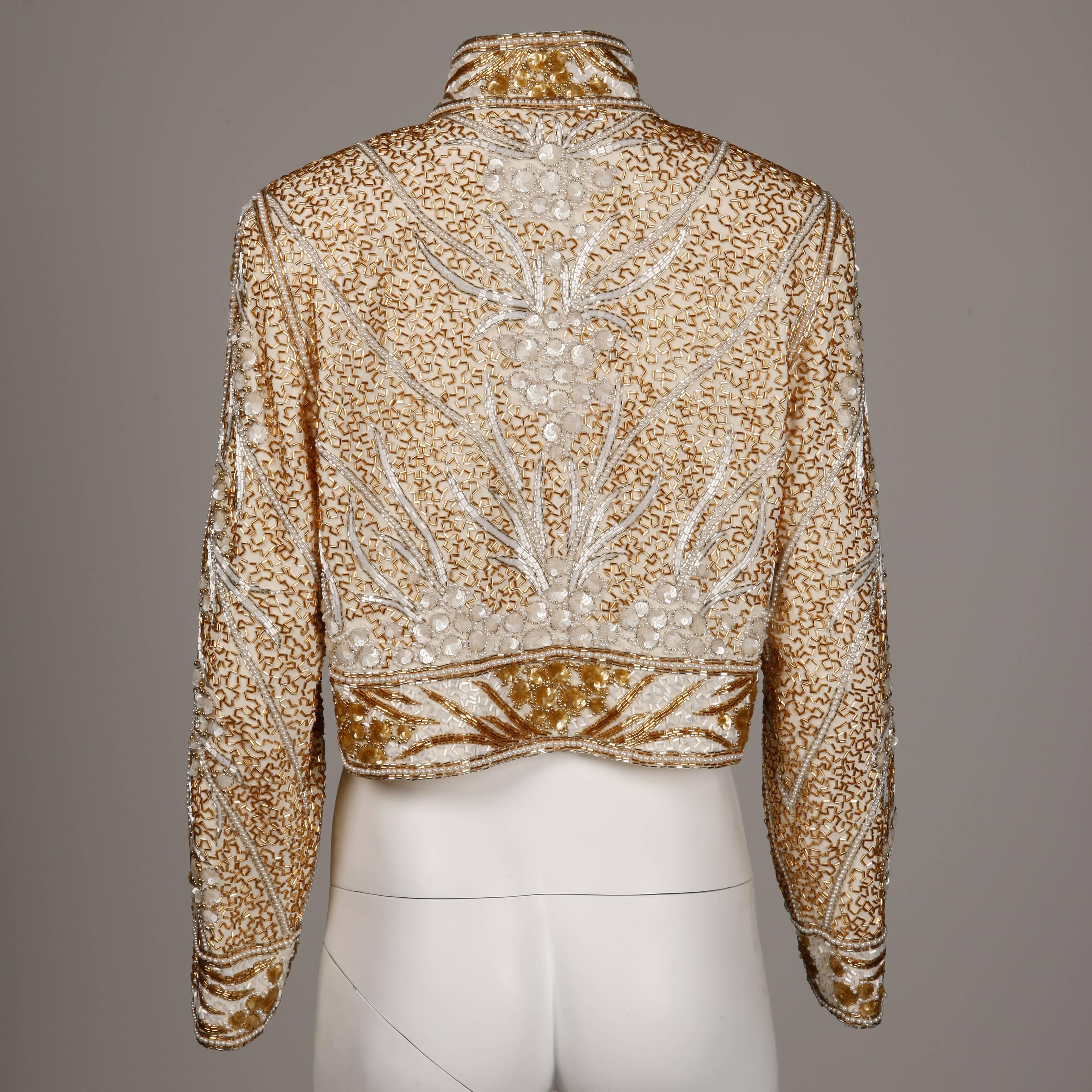 Bob Mackie Vintage Metallic Gold + White Sequin + Beaded Trophy Jacket ...