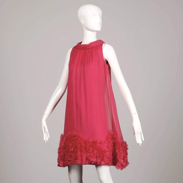 1960s Vintage Shocking Pink Chiffon Trapeze Dress at 1stDibs | pink ...